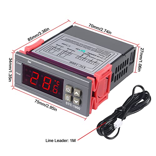 2pcs STC-1000 Digital Temperature Controller DC 12V 10A Digital LED Temperature Controller Thermostat Control Switch 2 Relay Output Cooling Heating and NTC Sensor Probe