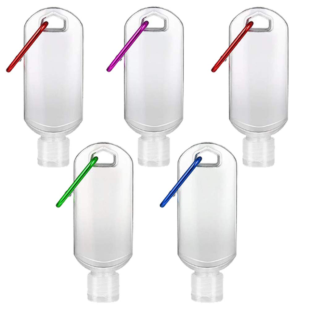 Refillable Travel Bottles Containers with-Clip - XMWangzi, with Filp or Nozzle, Empty Plastic Bottles, Filled with Cosmetic Oil Hand Sanitizer, Suitable for Home Office Outdoor (5 PCs)