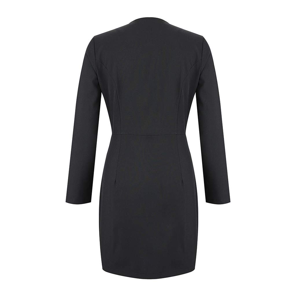 F_Gotal Dresses for Women Double Breasted Button Front Business Pencil Style Long Dress for Work Casual Formal Black