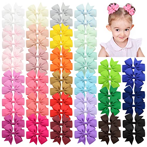 choicbaby 60pcs 3 Inches Boutique Grosgrain Ribbon Pinwheel Hair Bows for Baby Girls, Toddler Bows Hair Clip Birthday Gifts In Pair