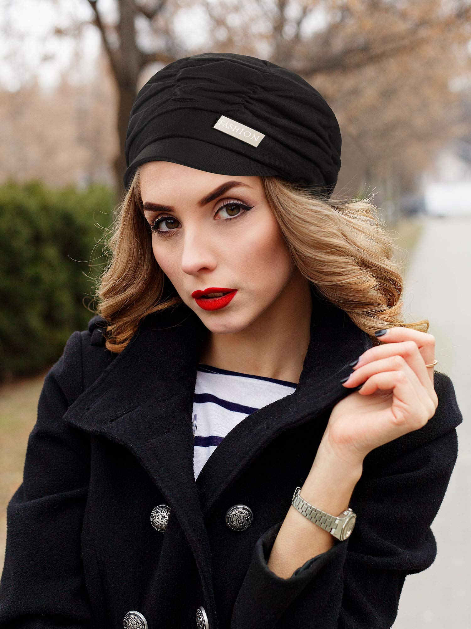 2 Pieces Women Newsboy Cabbie Cap Beret Hats Bamboo Baseball Cap Cotton Painter Visor Hats for Women (Black, Grey)