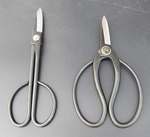 2Piece Forged Bonsai Shear Set, Bonsai Tools Incl. Stainless Steel Spoon, Tweezer, Dust Brush as Bonus, Professional Bonsai Trimming Shears 2-Pack