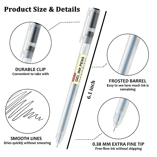 Shuttle Art Gel Ink Ball Point Pens, 15 Pack Black Japanese Style Pens, 0.38mm Extra-Fine Ballpoint Pens for Home, School and Office