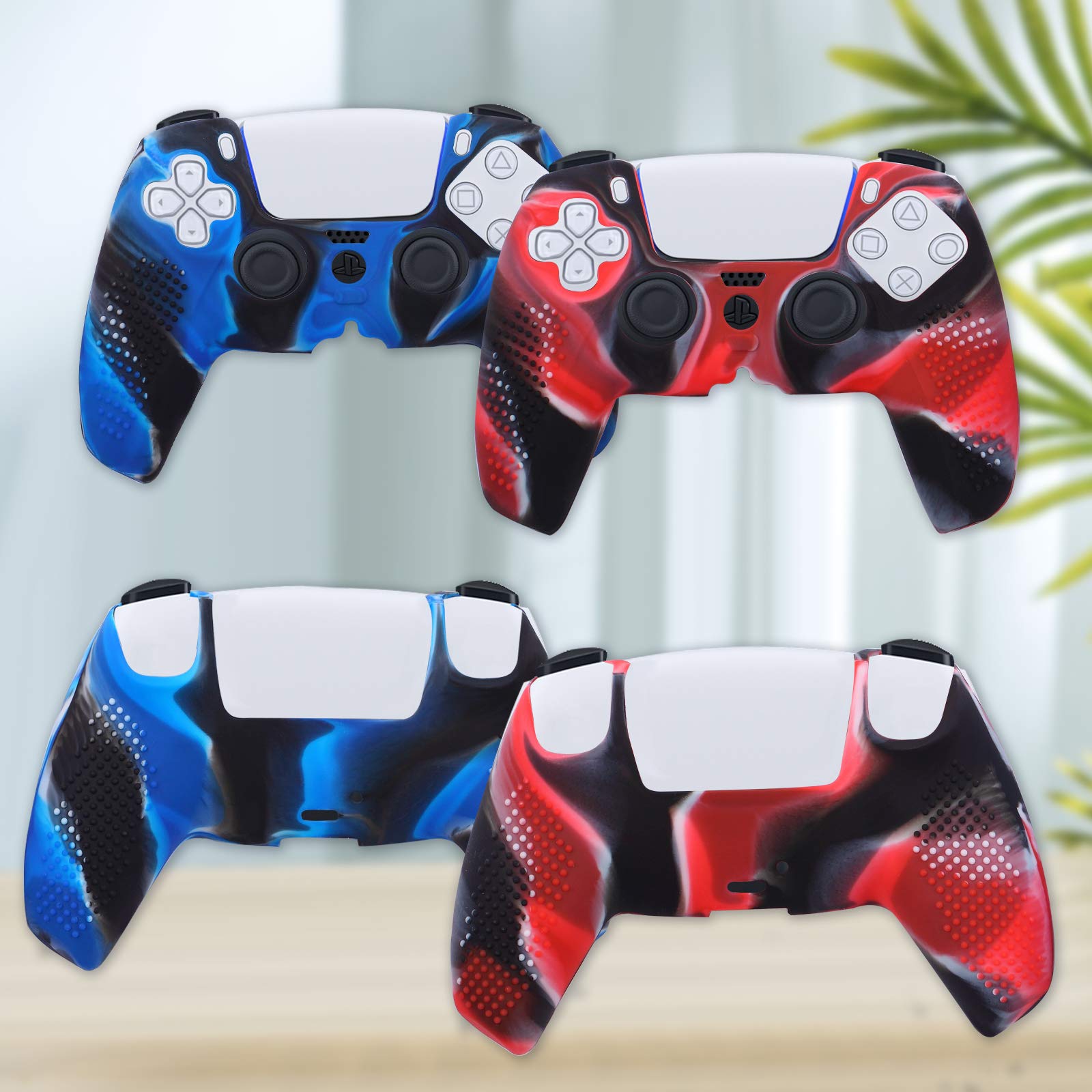 2 Pack PS5 Controller Grip Covers with 4 Thumb Stick Caps, Anti-skid Silicone Protective Cases for PlayStation 5 DualSense Wireless Controller with Silicone Joystick Caps in 2 Different Colors