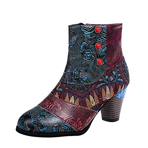 justHIGH Women's Closed Round Toe Suqare Heels Zipper Short Booties Chunky Ankle Bootie Shoes