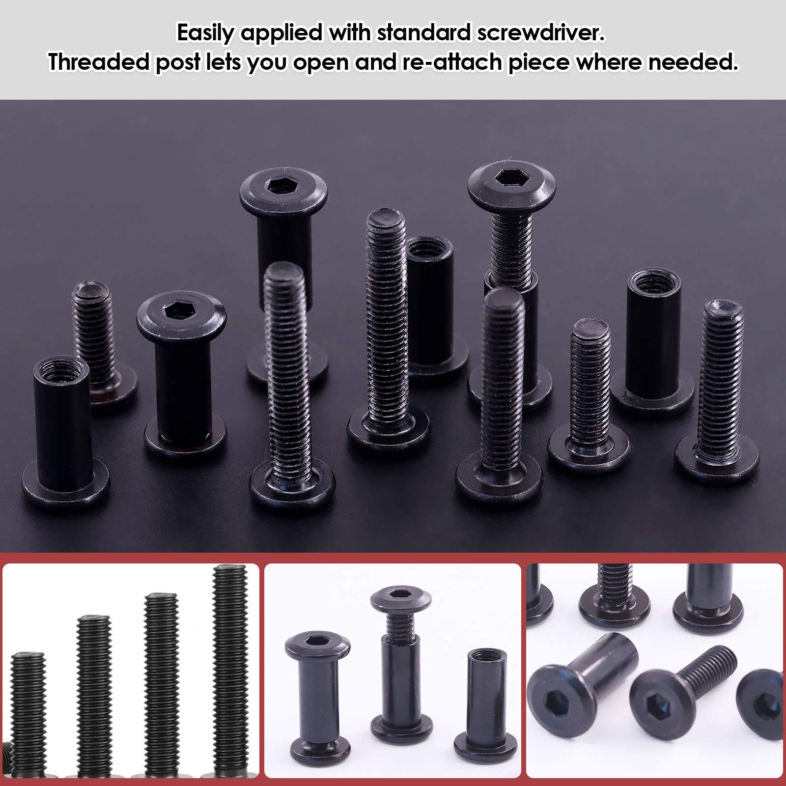 Hilitchi 120Pcs M6 Hex Drive Socket Cap Bolts Kit Countersunk Head Screws Bolts Dowel Barrel Nuts Crib Bolts Nuts Assortment Kit for Furniture Hardware Fitting (16/20/25/30/35mm)