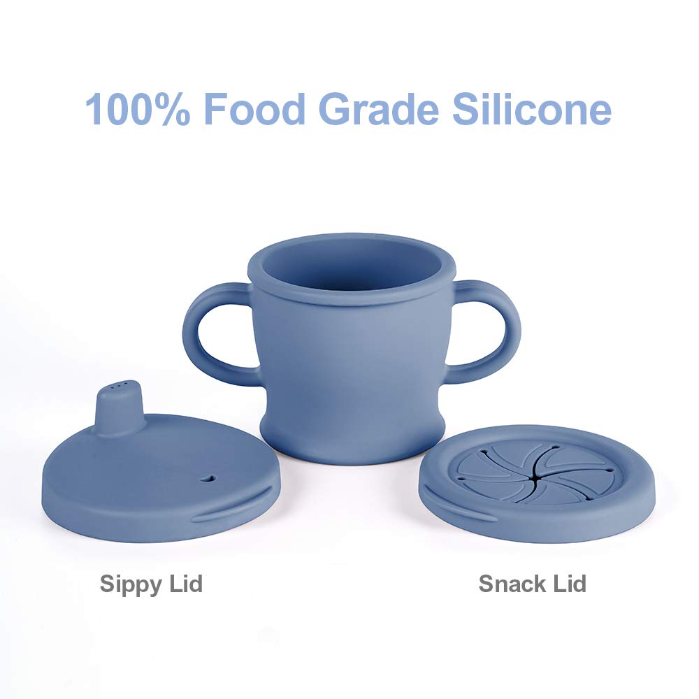 haakaa Silicone Sip-N-Snack Cup, Toddlers Sippy Cup & Snack Container 2-in-1, BPA Free Food Grade Silicone Cup for Baby 6 Month+, 9 Ounce (Blue)