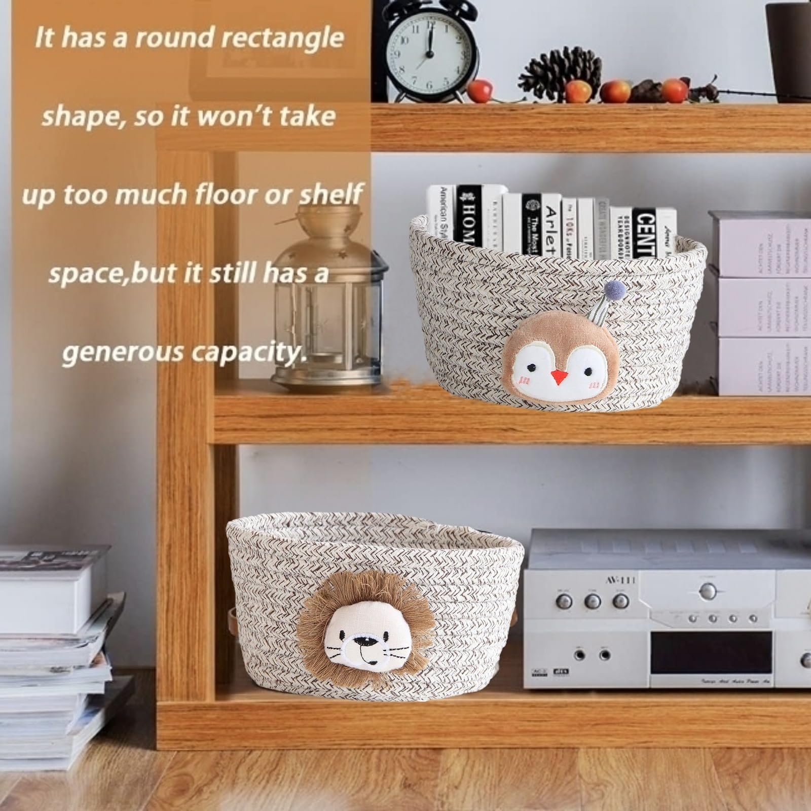 2 Pcs Small Woven Basket Mini Cotton Rope Storage Basket Rabbit Lion Toy Basket Cute Mini Tiny Storage Baskets for Nursery Room Bedroom Living Room Organizing