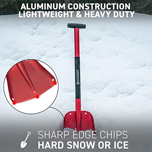 72 HRS Collapsible 3 in 1 Aluminum Compact Multi-Purpose Snow Shovel for Snow Removal in Car, Van, SUV, Truck, Snowmobile Accessories, Gardening Hand Tools Best for Emergency Purpose (Red 21β-32β)β¦
