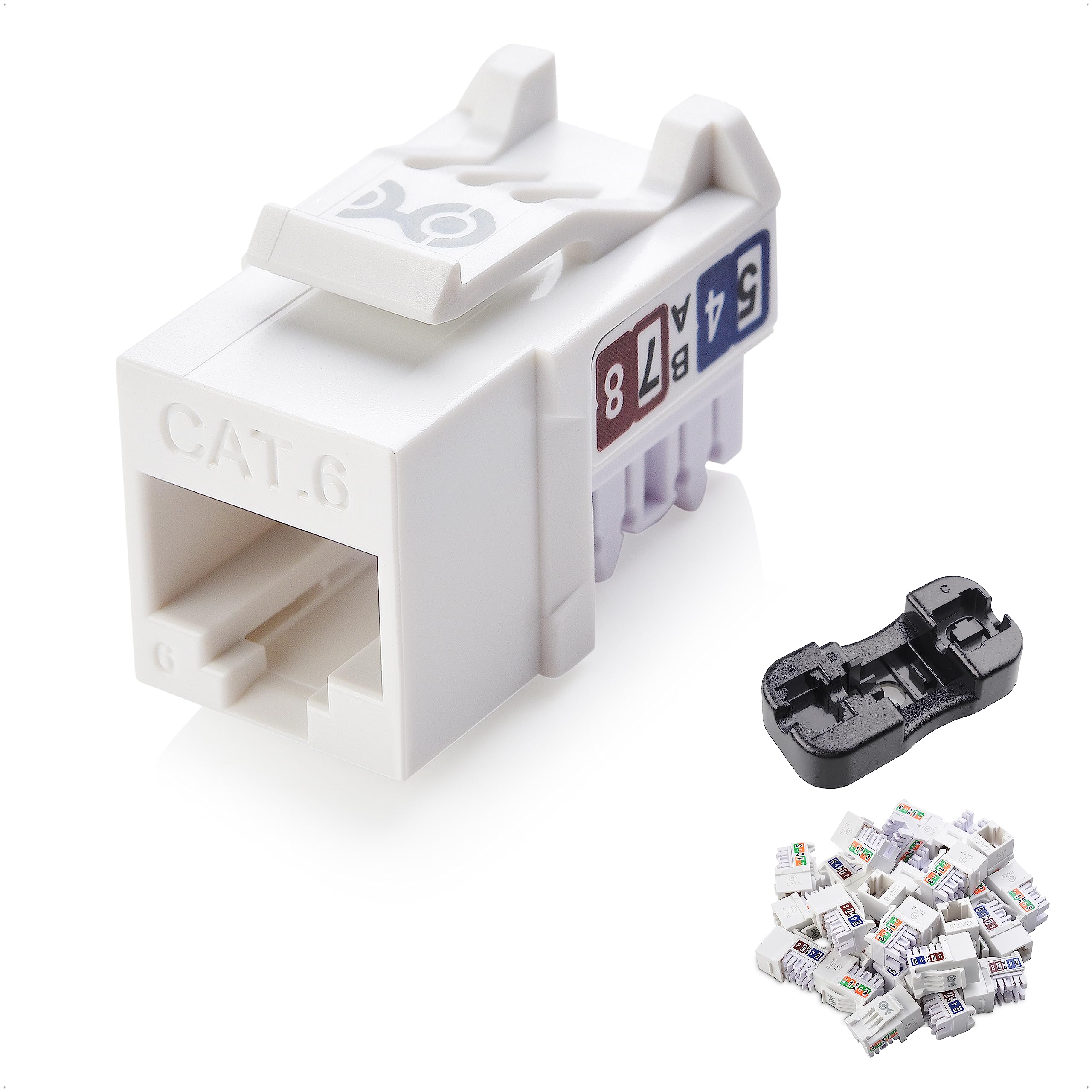 Cable Matters [UL Listed] 25-Pack 10Gbps Rapid-Install Cat6 Keystone Jacks, Slim Profile Ethernet Keystone Jack, RJ45 Keystone Jack with Punch-Down Stand, White (Model 180070)