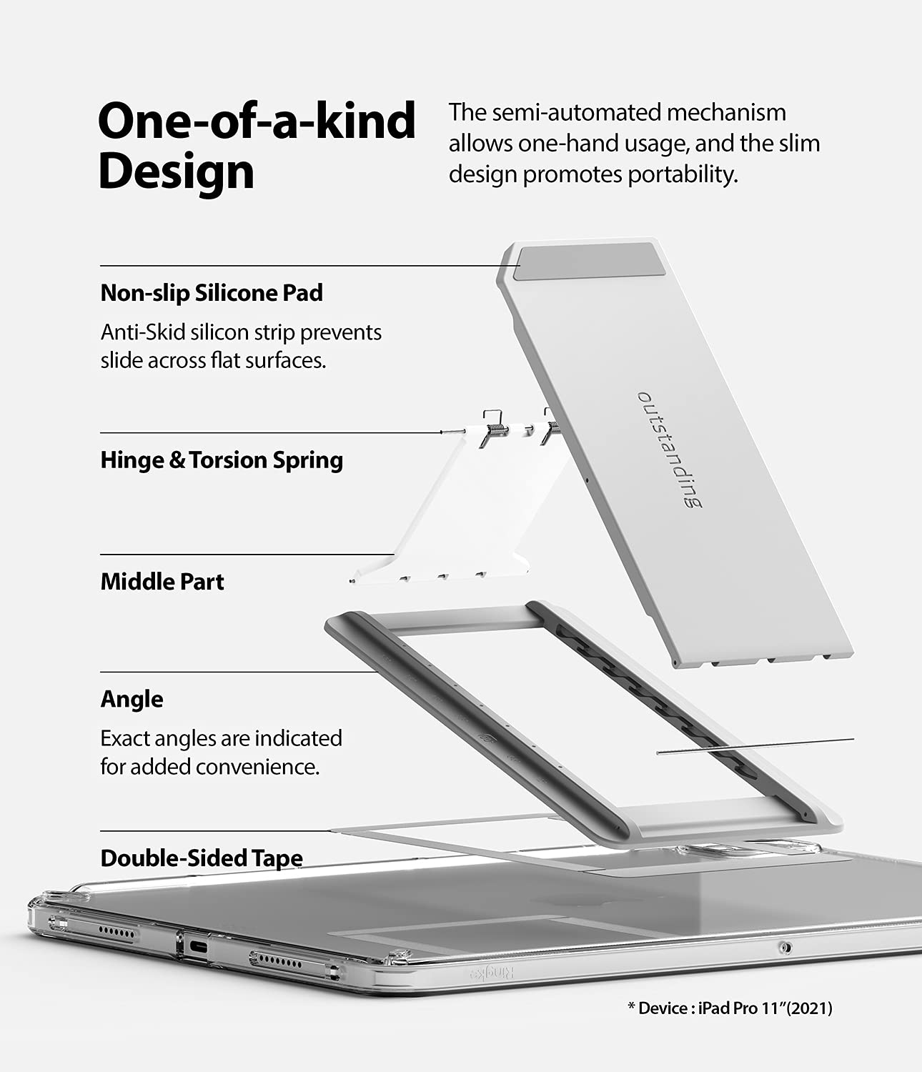 Ringke Fusion with Outstanding [Case + Stand] Compatible with iPad Pro 11 Inch Case (4th 2022, 3rd 2021, 2nd 2020, 1st 2018) Transparent Cover with Pencil Holder + Kickstand - Clear & Light Gray