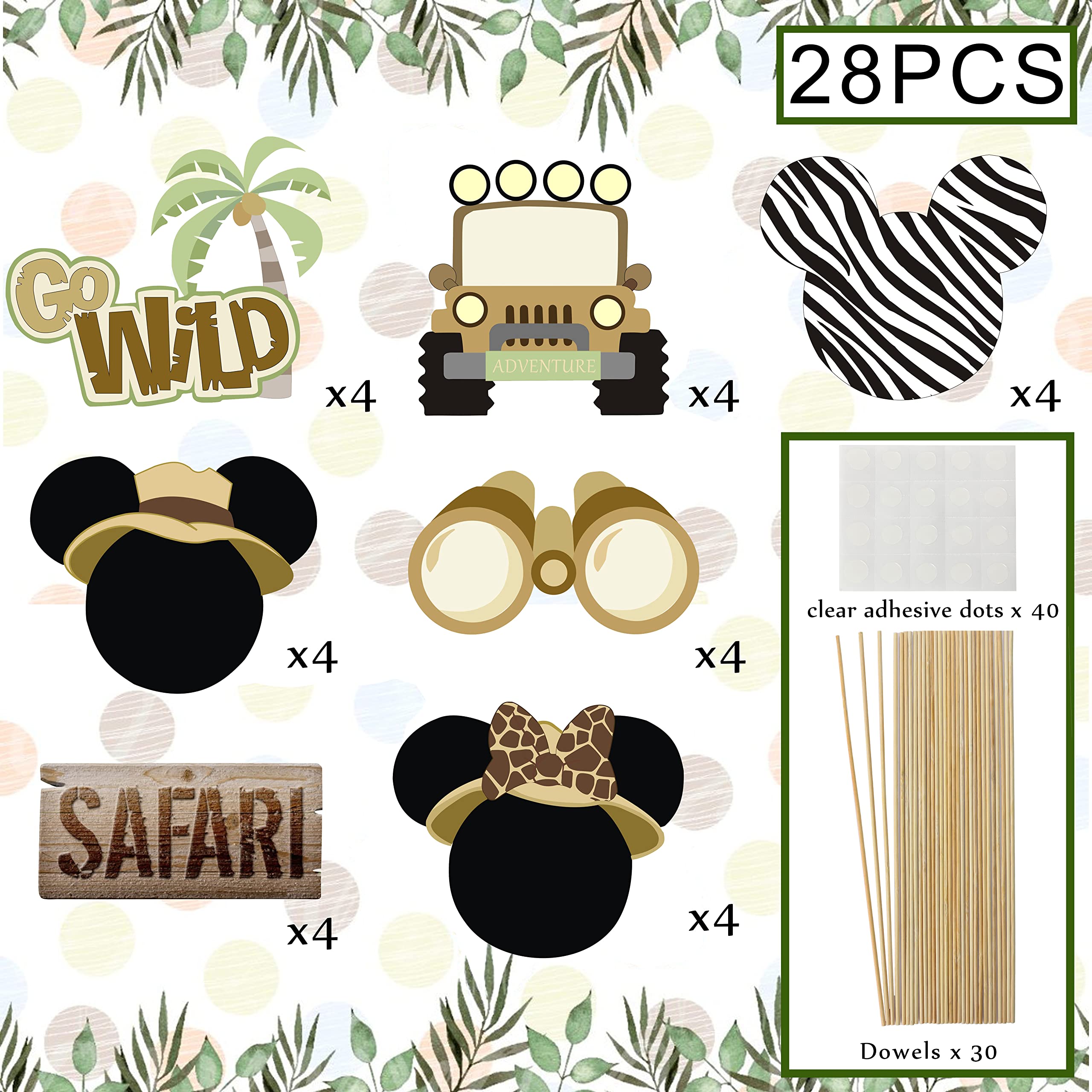 Mickey-Safari Centerpiece Sticks- Let's Go Wild Jungle Animal Birthday Party Baby Shower Table Toppers for Kids(28PCS)