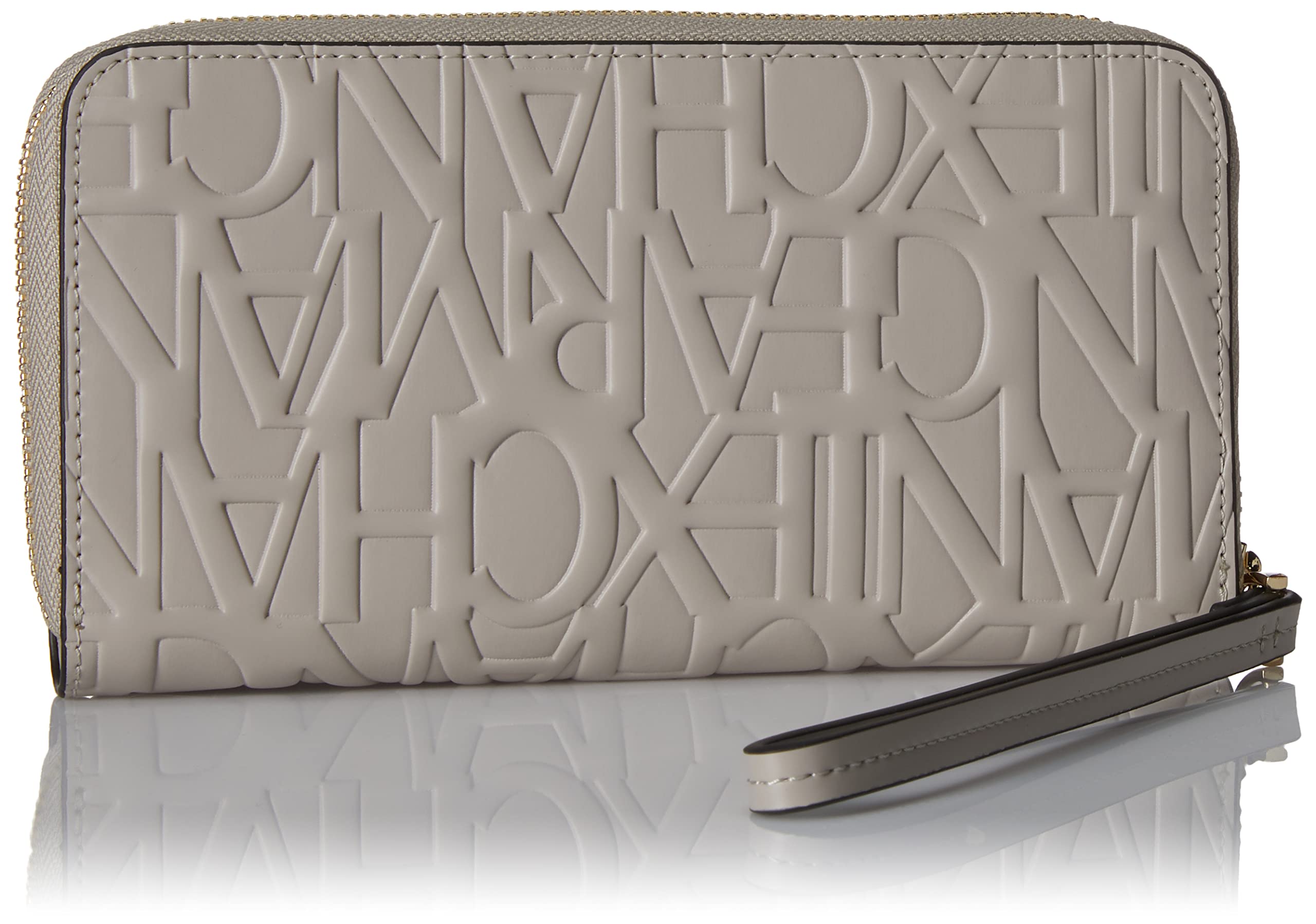 A|X ARMANI EXCHANGE womens All Over Logo Zip Wallet Wristlet Wrislet bag, Noise, One Size US