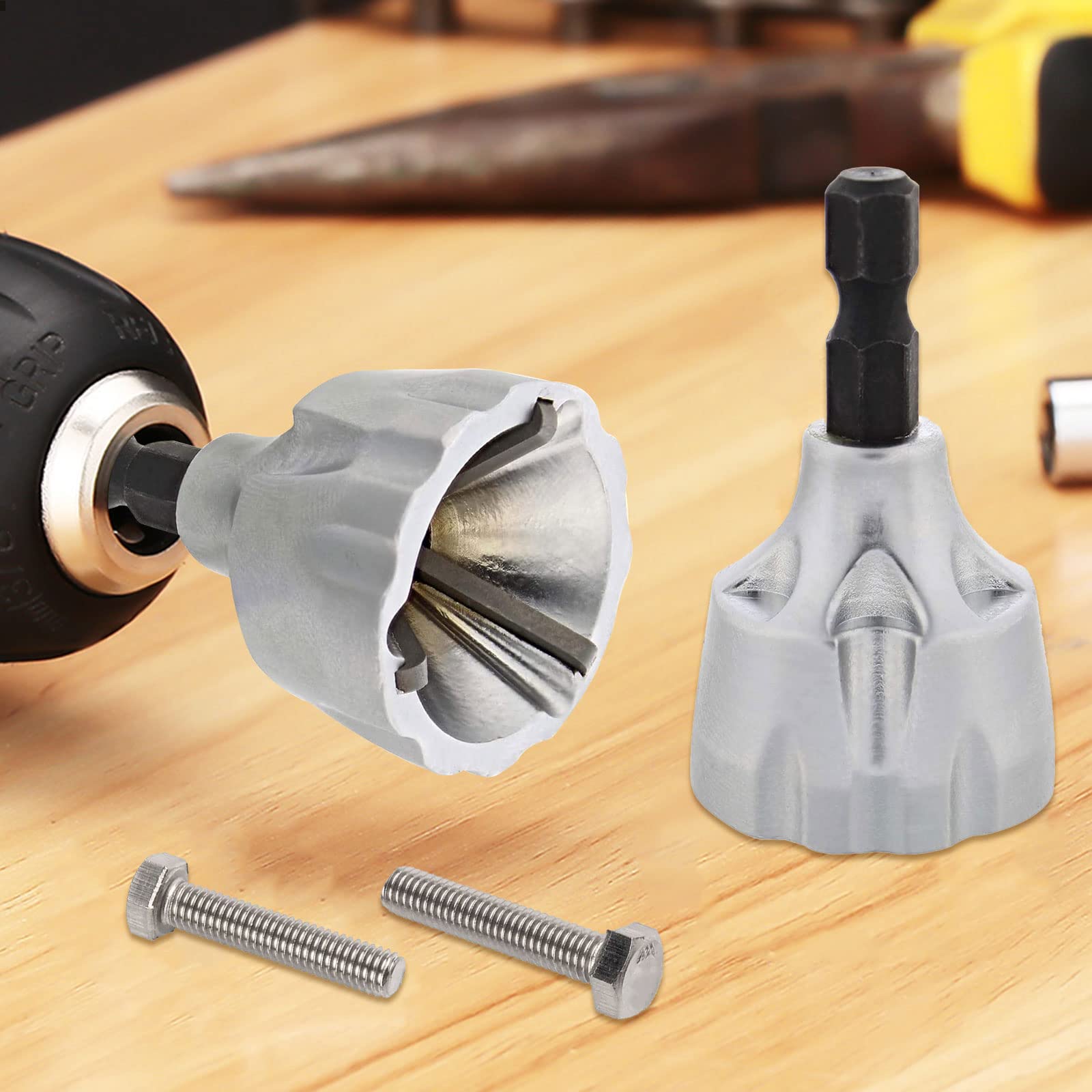 2 Pcs Deburring External Chamfer Tool, Hex Shank Bolt Thread Repair Tool Deburring Chamfering Tools Metal Deburring Chamfer Drill Bit Fits for 1/8"-3/4" (3mm-19mm) Deburring Drill Bit