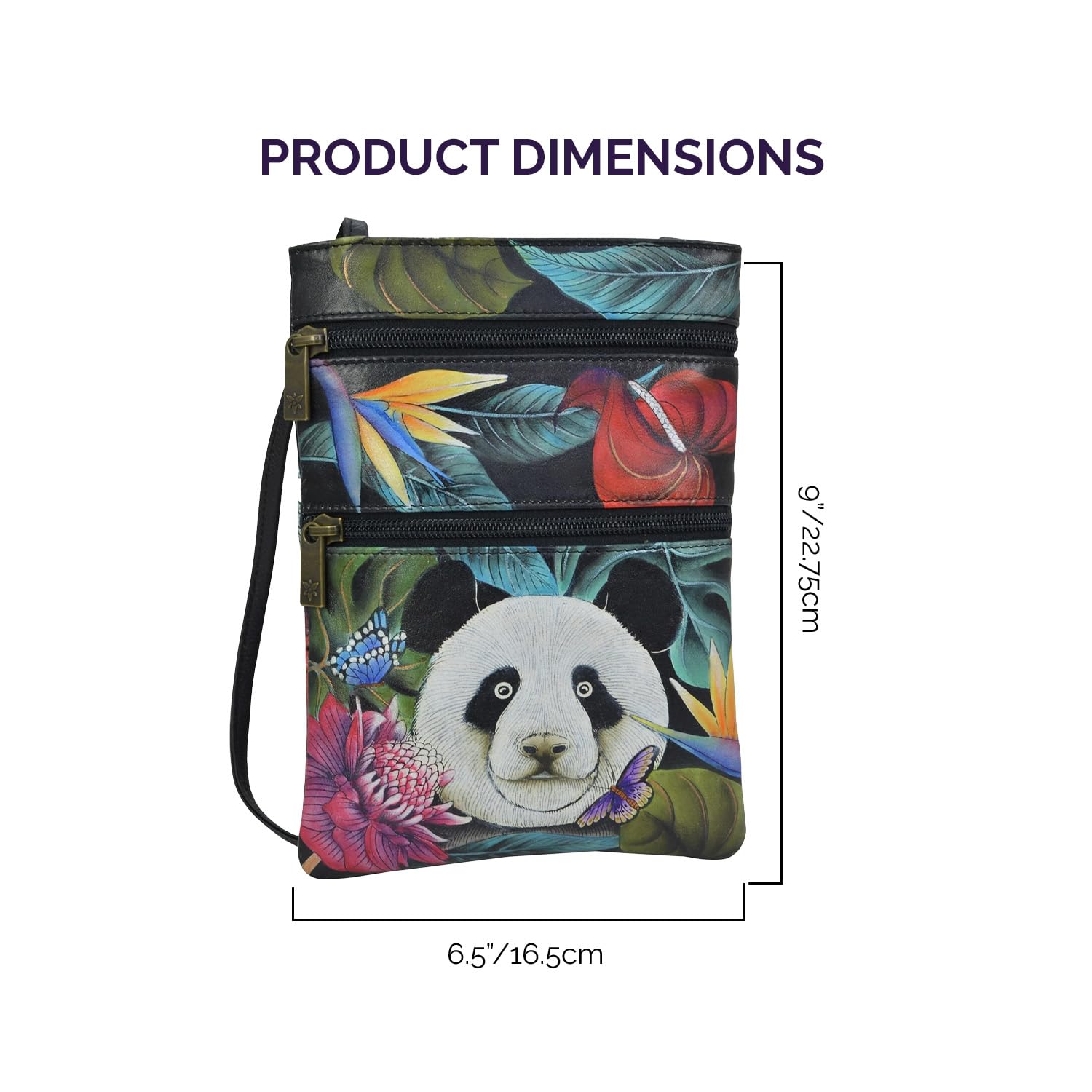 Anuschka Women’s Hand Painted Genuine Leather Mini Double Zip Travel Crossbody - Rainbow Birds