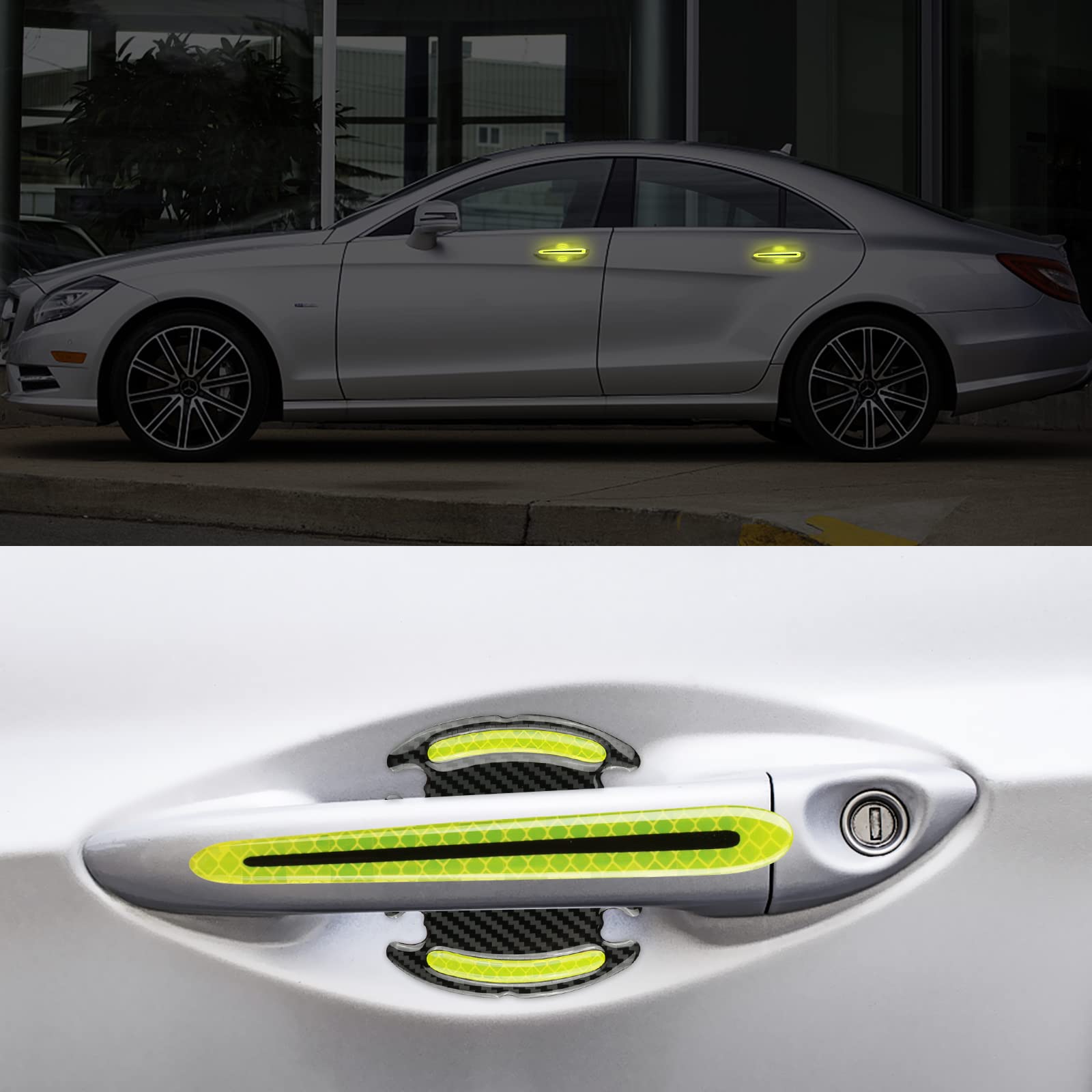 8 Pieces Reflective Car Sticker Set Car Door Bowl Reflective Warning Sticker Car Door Handle Protection Sticker Car Side Reflective Sticker and Car Handle Paint Scratch Film for Car Safety