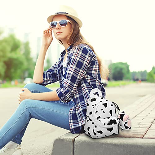 Abaodam Backpack Mini Cow Print Canvas White Cows Baby Bag Women- Canvas Shoulder Pouch Creative Fanny Pack Fashion Backpack for Woman Girl Lady