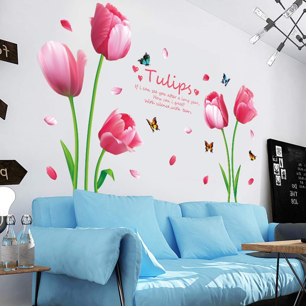 fanmaosdf Flower Wall Sticker,Flower Tulip Removable Wall Sticker DIY Decal Living Kids Room Decor