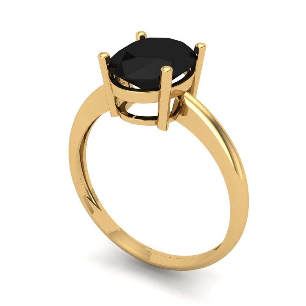 2.0 ct Oval Cut Solitaire Natural Black Onyx Engagement Wedding Bridal Promise Anniversary Ring 18K Yellow Gold Size 3.5