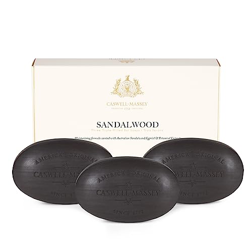 Caswell-Massey Natural Bar Soap for Men & Women, Moisturizing Body Soap Bar for All Skin Types, Made with Essential Oils & Plant-Based Formula for Soft Skin, Centuries Sandalwood, 3x5.8 oz Gift Set