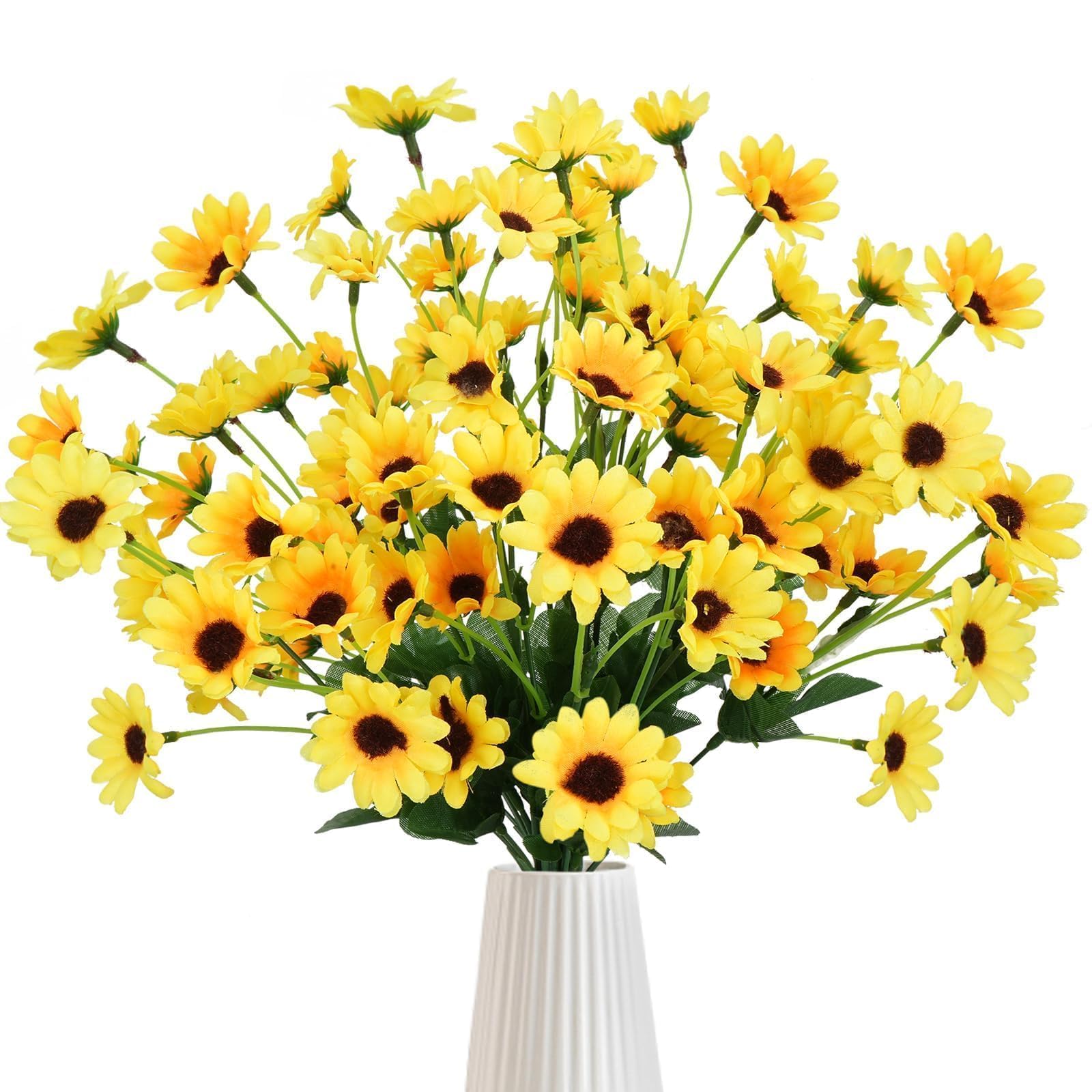 4 PCS Artificial Sunflower Small Silk Flowers with 22 Fake Sunflowers Heads Small Daisy Mums with Stems Realistic Flowers for Outdoors Yellow Flowers Artificial for Decoration Centerpieces Wedding