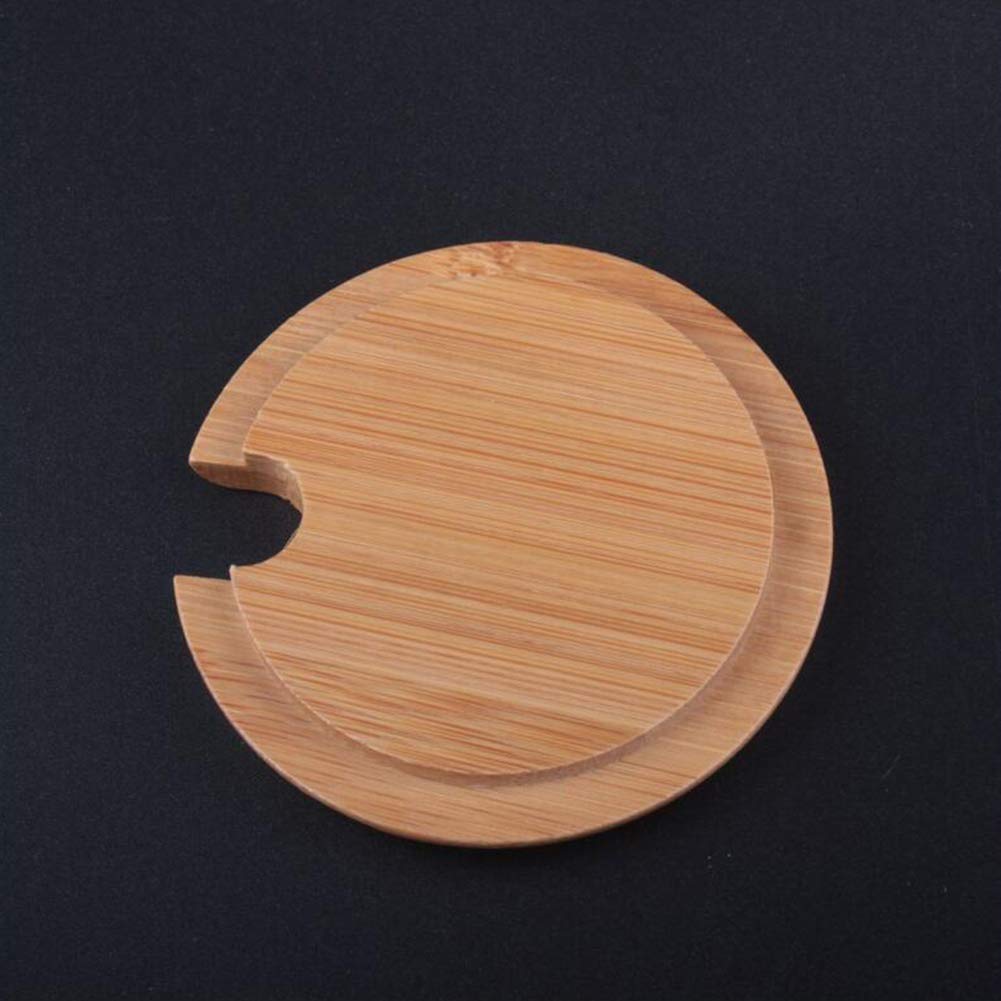 4Pcs Natural Bamboo Mug Lids with Spoon Hole Regular Mouth Mug Cover Heat Resistant Decorative Bamboo Lids Compatible Cup Lid for Drink Cup Coffee Mug Jar (Outer Diameter 3.35inch)
