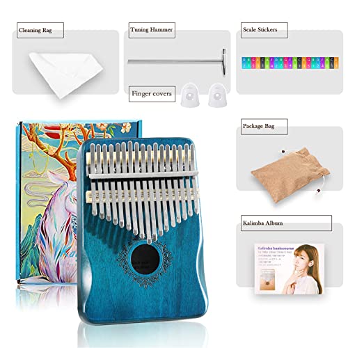 2022 New 17 Keys Kalimba Thumb Piano Mini thumb piano Finger piano,LightSeaGreen,Butterflies love flowers