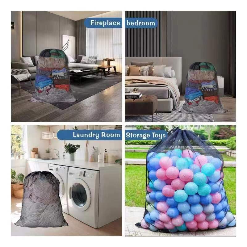 2 Pack Large Mesh Laundry Bag, Heavy Duty Mesh Laundry Bags Drawstring Lockable, 27×36inch Black Laundry Hamper Liner, Machine Washable, for Ball Storage, Travel, Toys, Sports Factories, Dorms