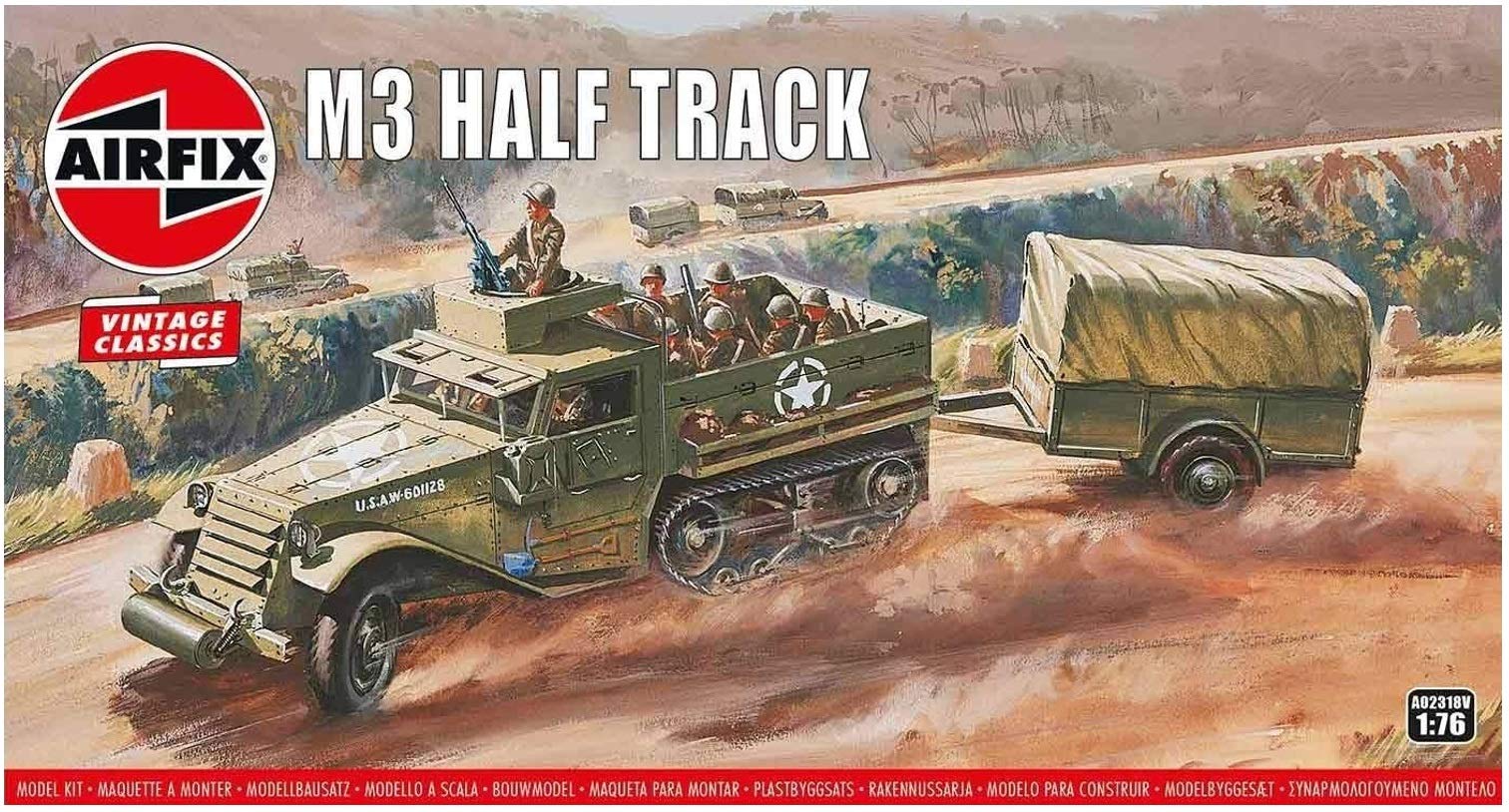 Airfix Model Tank - A02318V M3 Half-Track, Plastic Model Kits for Adults & Kids 8+, 1:76 Scale, Skill Level 2, WW2 Theme Military Models, World War 2 Tanks