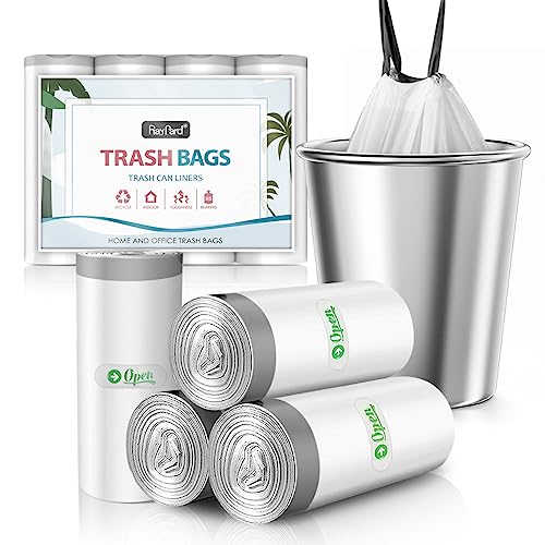 5 Gallon 80 Counts Strong Drawstring Trash Bags Garbage Bags by RayPard, Small Plastic Bags, Trash Can Liners for Home Office Kitchen Bathroom Bedroom, White Waste Basket Liners (White)