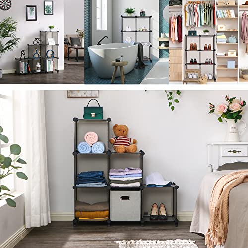 ANWBROAD Cube Storage Organizer 6-Cube Closet Organizers and Storage DIY Modular Plastic Closet Cabinet Book Shelf Cubes Organizer Storage Shelving for Home Bedroom Office Living Room Gray ULCS006H