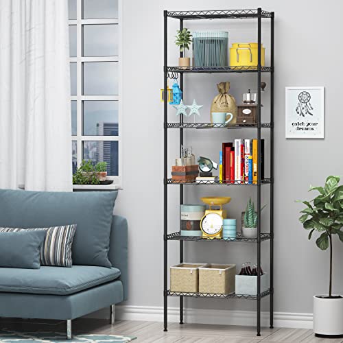 Himimi 6-Tier Wire Shelving Unit, Free Standing Shelf, Metal Storage Shelves, Heavy Duty Organizer Rack for Garage, Kitchen, Living Room, Bathroom, 21.26L x 11.42W x 62.99H, Black