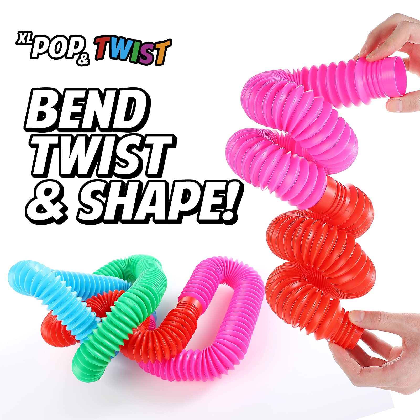 Pop Multi-Color XL Stretch Tubes Sensory Toy for Toddler Kids Learning Toys - 4 Pack