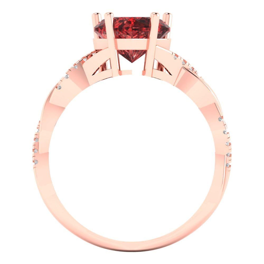 2.19 Carat Heart cut Custom Engraving Criss Cross Twisted Halo Red Garnet Engagement Everlasting Ring 14k Rose Gold 9.75 US