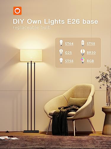 addlon Floor lamp for Living Room, Modern Standing lamp with Linen Shade, Decorative Simple Design Floor Lamps for Bedroom and Office - Black
