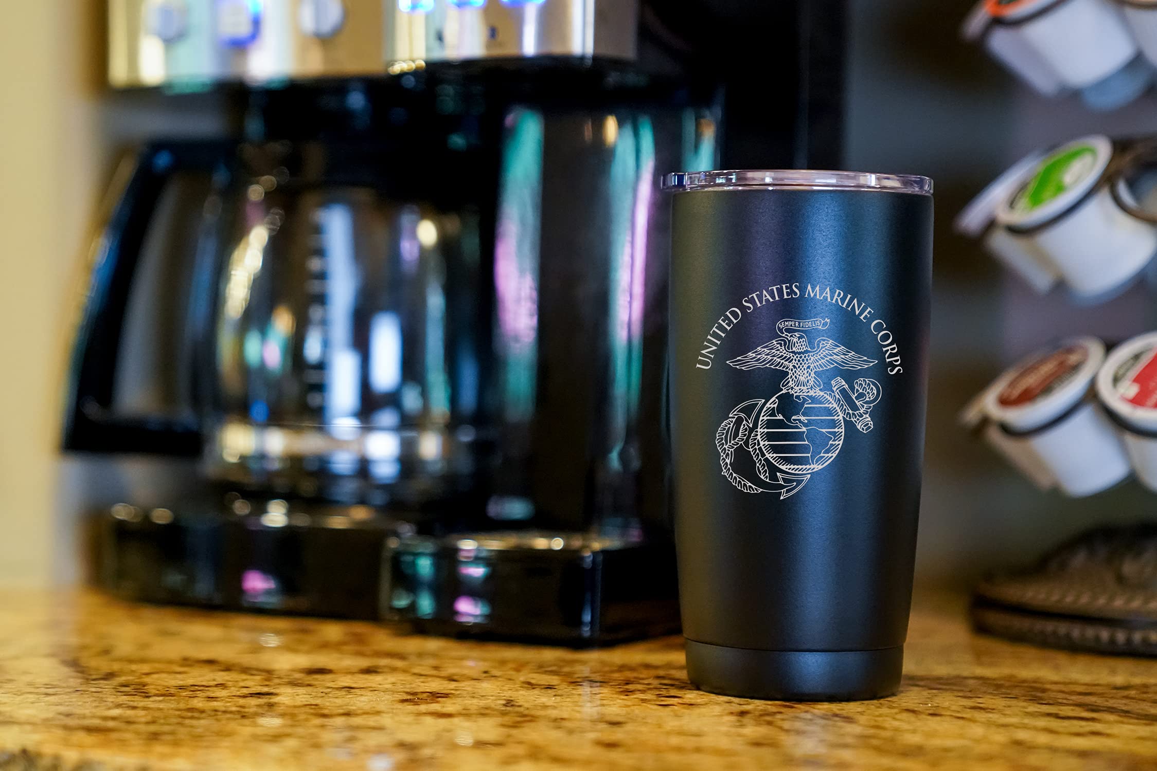20oz Insulated USMC Tumbler-Double-Walled Stainless Steel Marine Corps travel Cup- Durable & Leakproof - Disabled USMC Veteran Owned SMALL Business