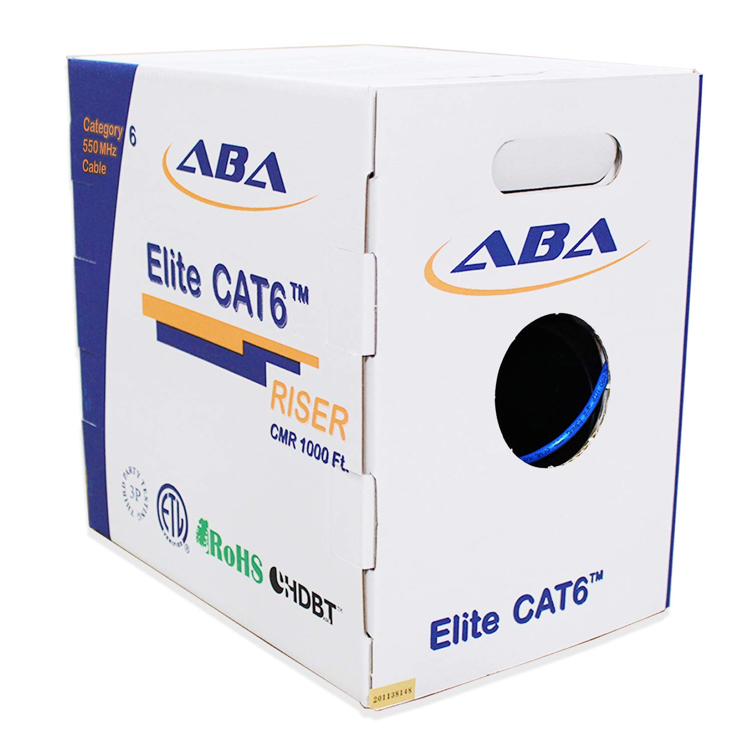 Cat6 Riser (CMR), Ethernet Cable 1000 feet, Blue, No Spline, Unshielded Twisted Pair (UTP) 23AWG, Solid Pure Bare Copper, 550MHz, UL Certified, Easy to Pull (Reelex II) Box, Bulk Networking LAN Cable