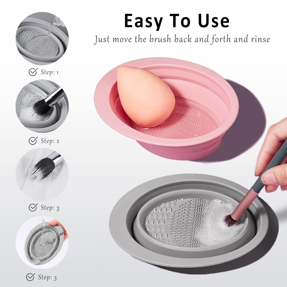 2 Pack Makeup Brushes Cleaner Mat - Silicon cleaning Pad & Bowl Scrubber Portable Washing Tool for Art Brushes Makeup Sponge Powder Puff (Gray & Pink)