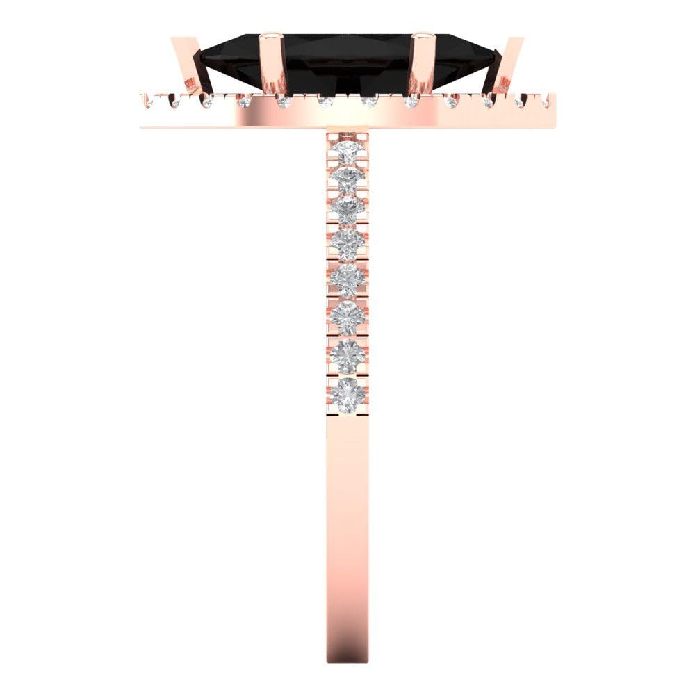 2.38 ct Marquise Cut Solitaire accent Halo Natural Black Onyx Engagement Promise Anniversary Bridal Ring 14k Rose Gold 4.25