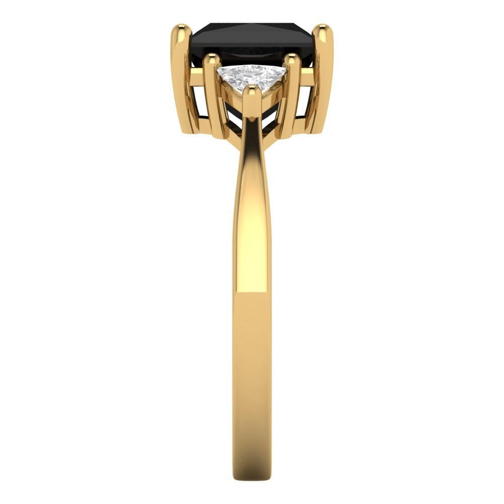 2.40ct Princess cut 3 stone Solitaire Natural Black Onyx Engagement Promise Anniversary Bridal Ring 18K Yellow Gold 10.25
