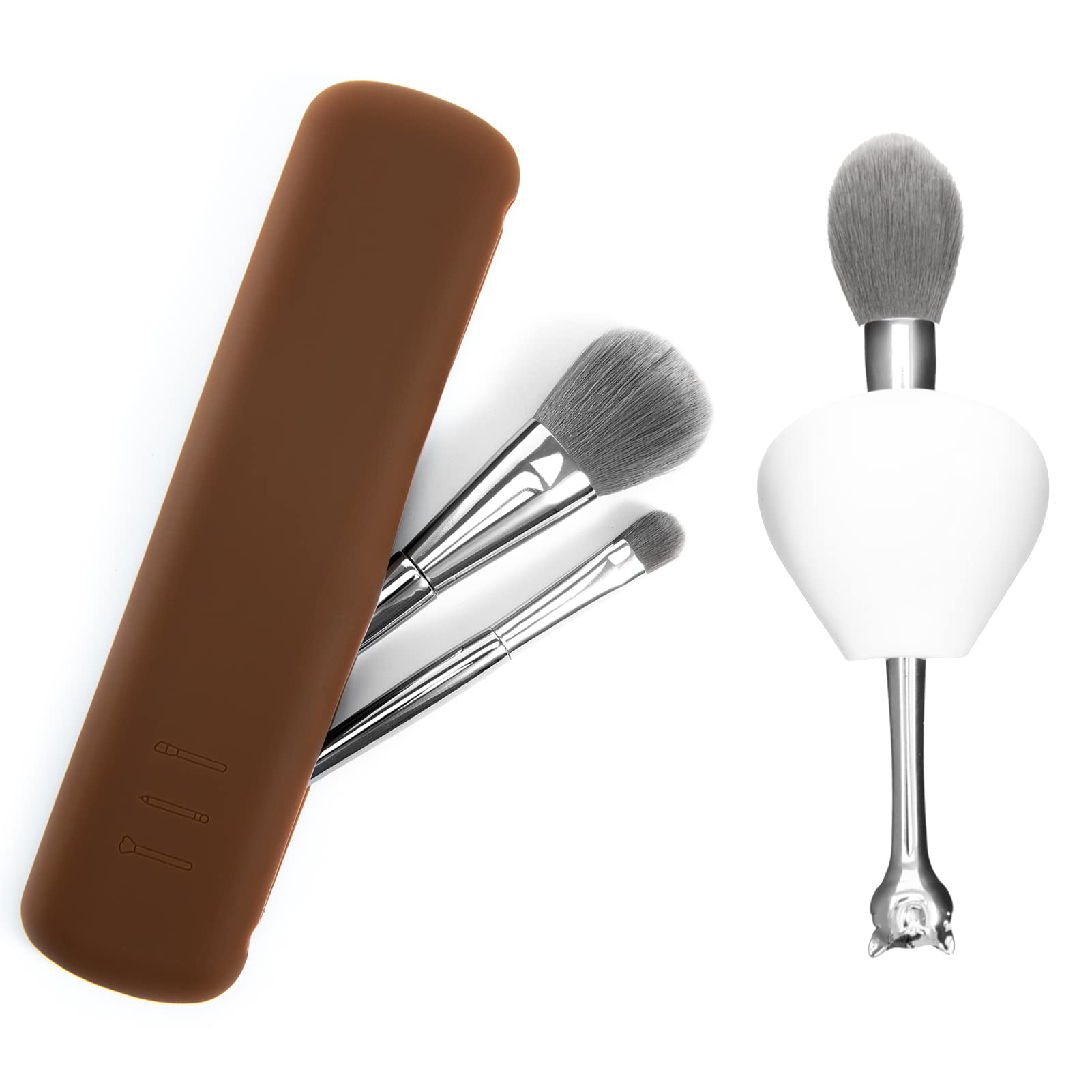 2 Pack Makeup Brush Holder Kit - Brush Bubble Silicone Makeup Brush Covers & Bag, Cosmetic Bag Travel Portable Brush Organizer Waterproof Dustproof Easy to Clean Makeup Tools Protector (Black)