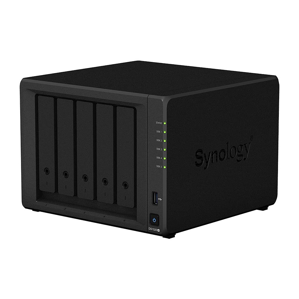 Synology DiskStation DS1520+ NAS Server for Business with Celeron CPU, 8GB DDR4 Memory, 1TB M.2 SSD, 20TB HDD, DSM Operating System