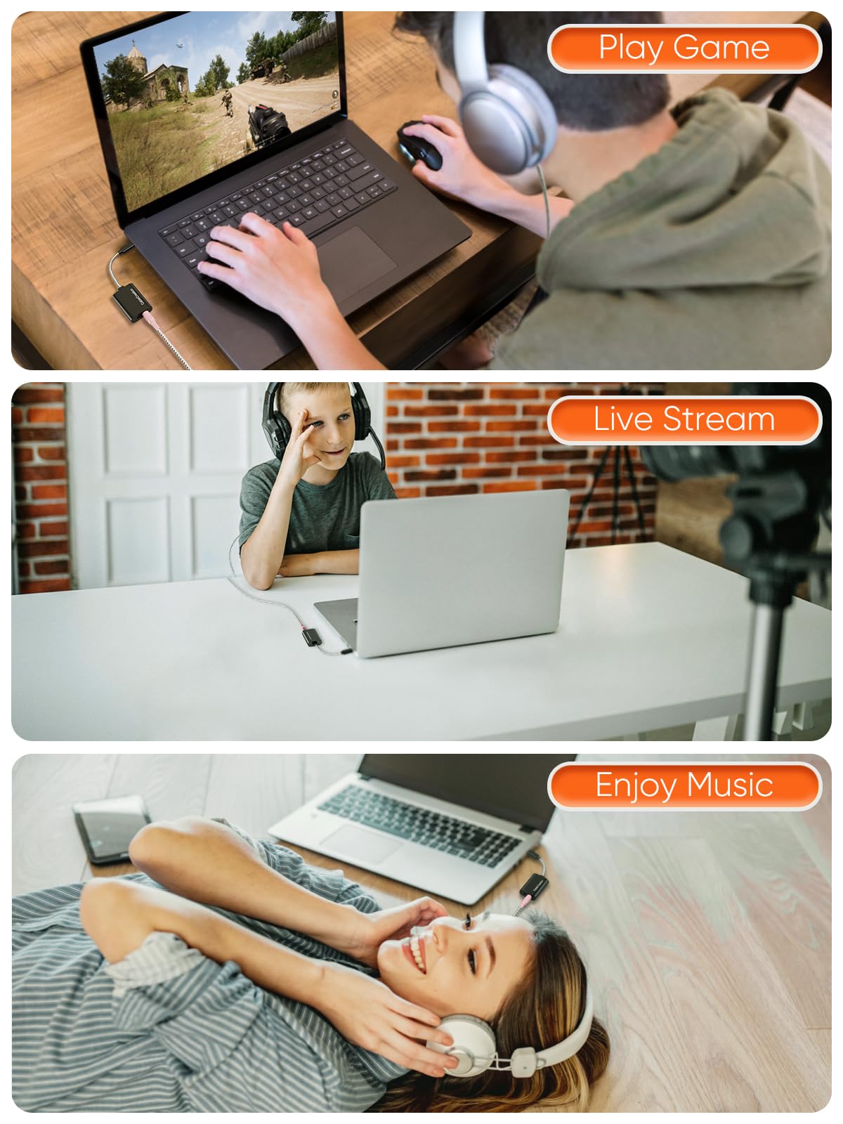 CableCreation Type C External Sound Card with 3.5 mm Audio Jack, USB-C Microphone Headphone Adapter Compatible with MacBook Pro, iMac, iPad Pro 2020, iPhone 16/15, Galaxy S24/ S23/ S22/ S21+