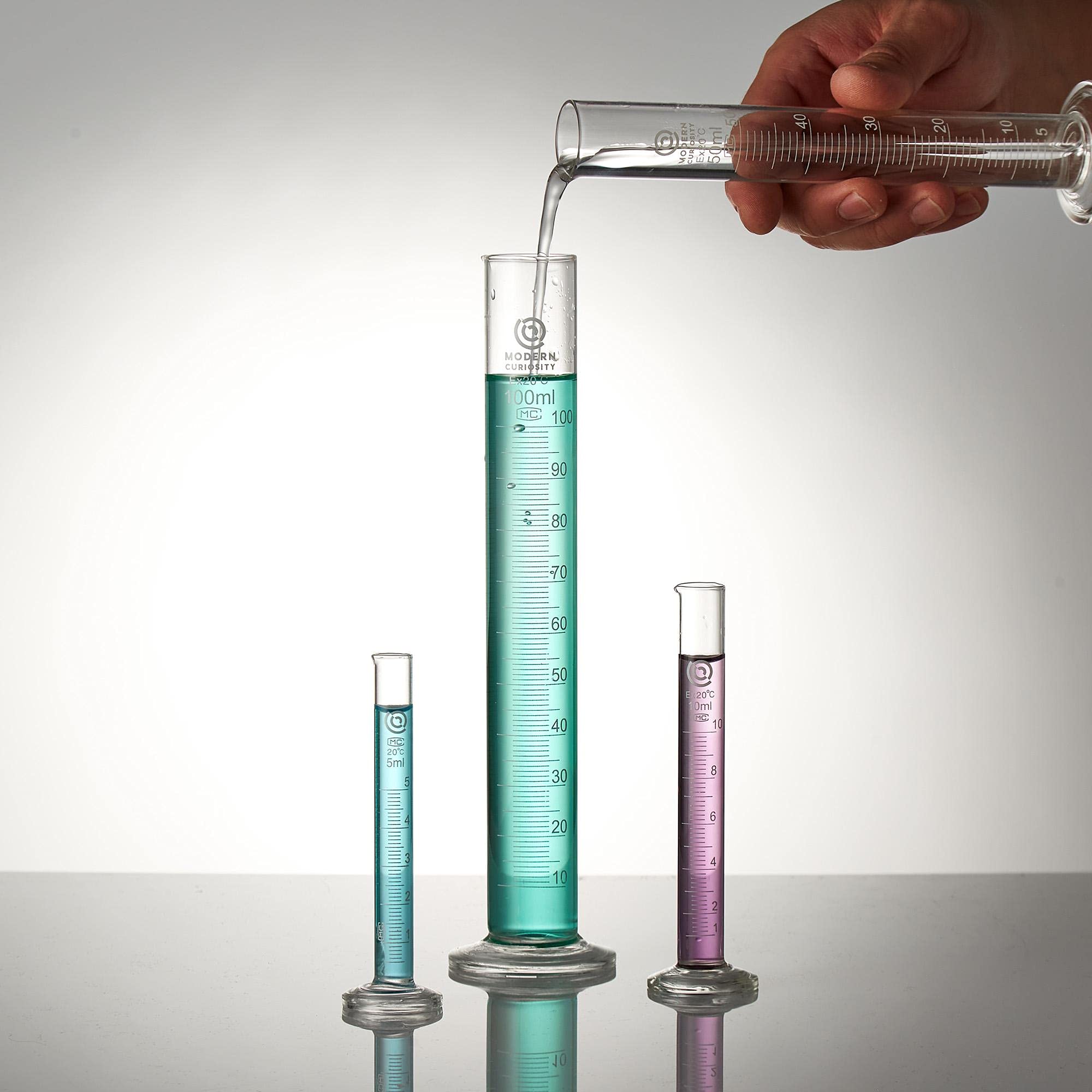 Modern Curiosity - Glass Graduated Cylinders - Education & Research Equipment - Industrial & Academic Laboratory - Borosilicate Glass Measuring Cups - Science & Chemistry Class Supply (50mL, 4 Pk)