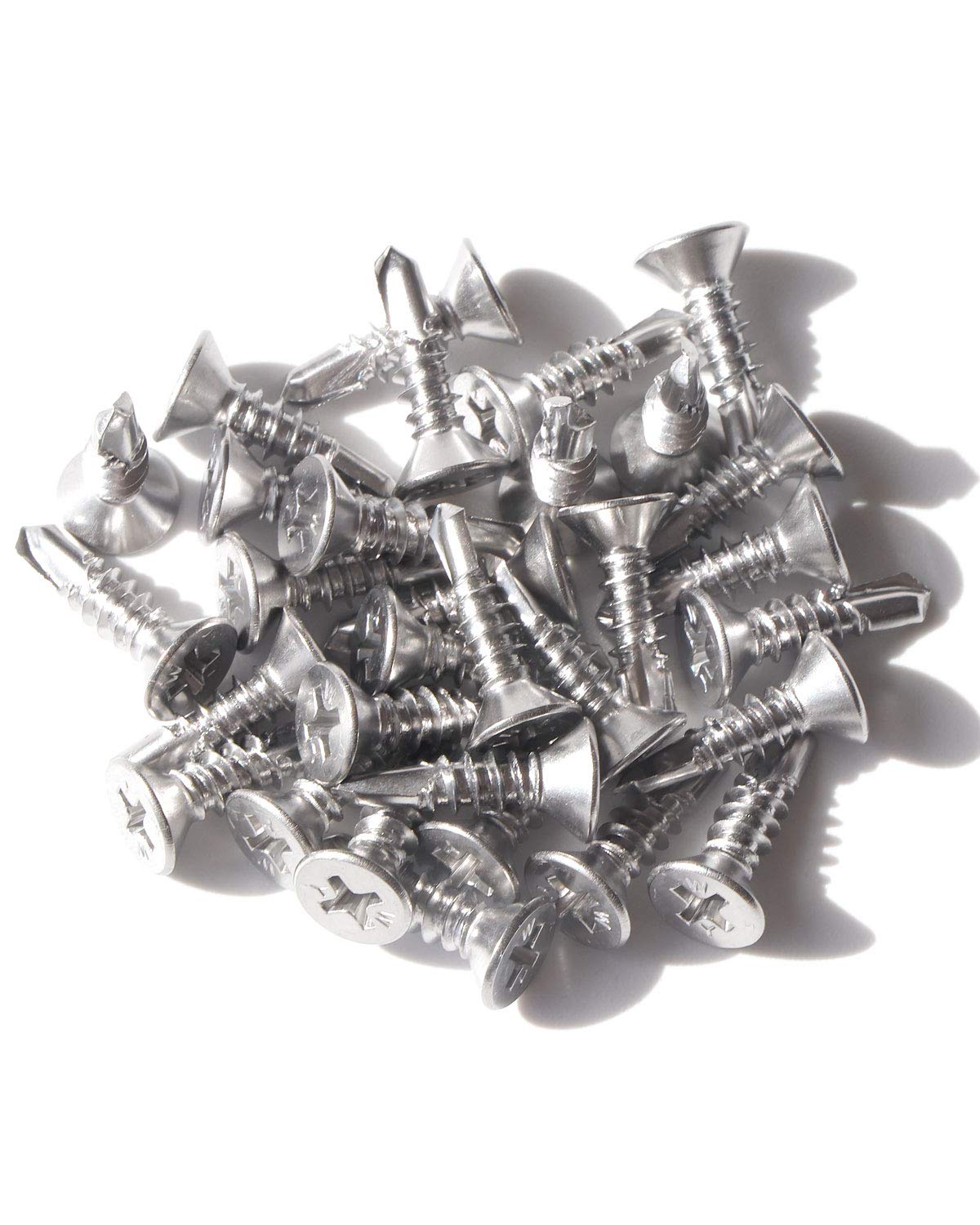 IMScrews 50pcs #8 x 3/4" Stainless Flat Head Phillips Self Drilling Screws, 410 Stainless Steel Full Thread Sheet Metal Tek Wood to Metal Screws