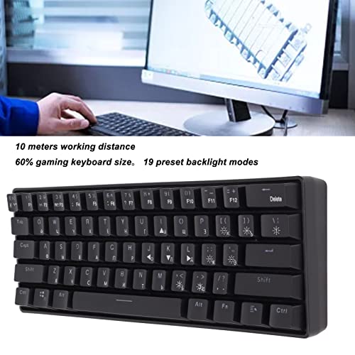 2.4G Wireless Bluetooth Keyboard Russian, RGB Backlight Mechanical Keyboard, Portable 60% Mechanical Gaming Keyboard with English Russian Fonts