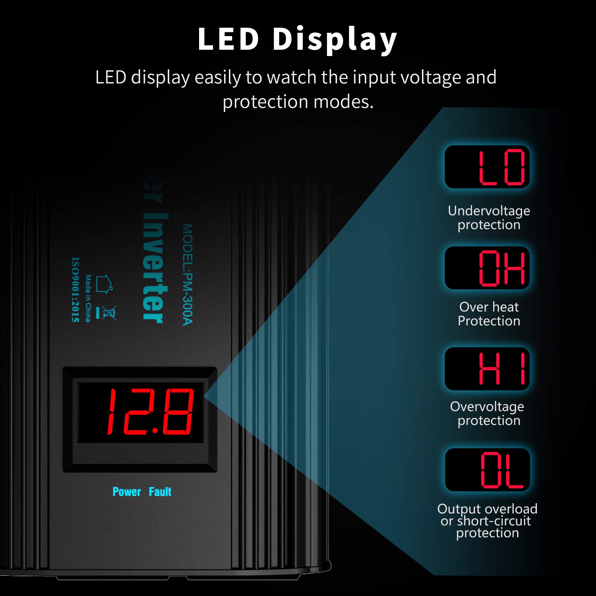 2000W 24V Modified Sine Wave Power Inverter DC 24 Volt to AC 110 120 Volt with Remote Control & LED Display and USB Port for RV Truck Boat