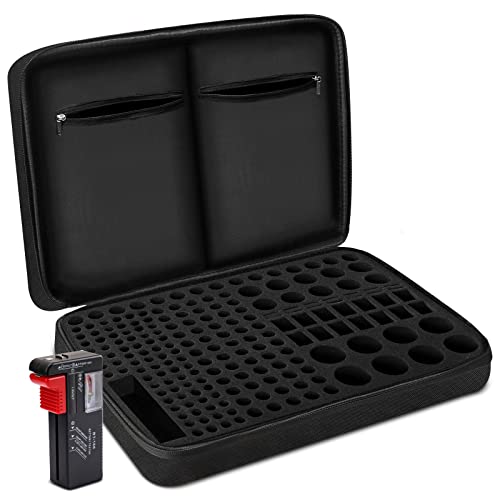 Keenstone Battery Organizer Storage Case, Fireproof Waterproof Explosionproof Battery Holder, Holds 199+ Batteries AA AAA C D 9V 18650, Battery Storage Box with Tester (Batteries Not Included)