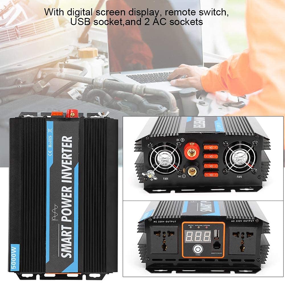 2000W Power Inverter, 5000 Watt Peak, Modified Sine Wave Power Inverter with USB AC Adapter and Remote Switch for Home Car RV Outdoor Emergency, Peak Power 5000W Rated Power 2000W, 12V to 220V
