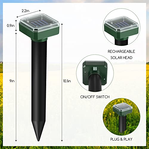 8 Pack Mole Repellent Solar Powered Solar Mole Repellent Ultrasonic Vole Groundhog Repellent Outdoor Waterproof Sonic Repellent Spikes Drive Away Burrowing Animals from Lawns and Yard